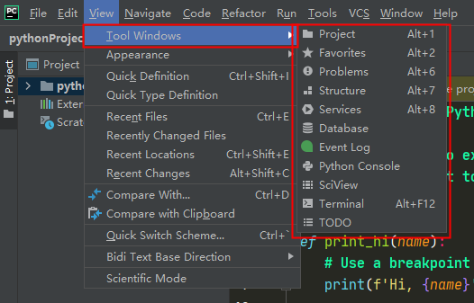Pycharm tool window(PycharmBasic Tutorial Documents)Pycharm tool ...
